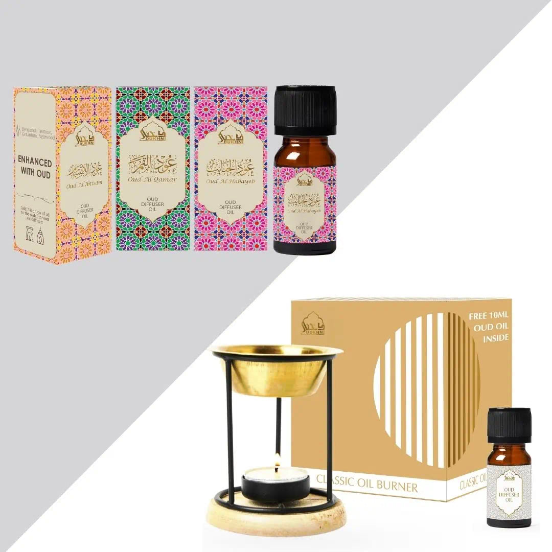 Floral Oud Diffuser Oil Set +Classic Oil Burner – Dukhni - Islamic ...