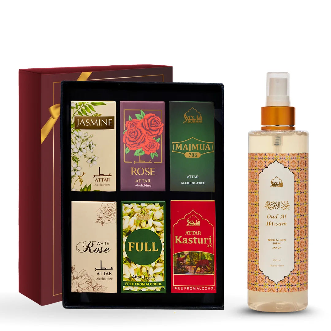 Floral Attar Oil Set + Oud Al Ibtisam Room & Linen Spray Set – Dukhni ...