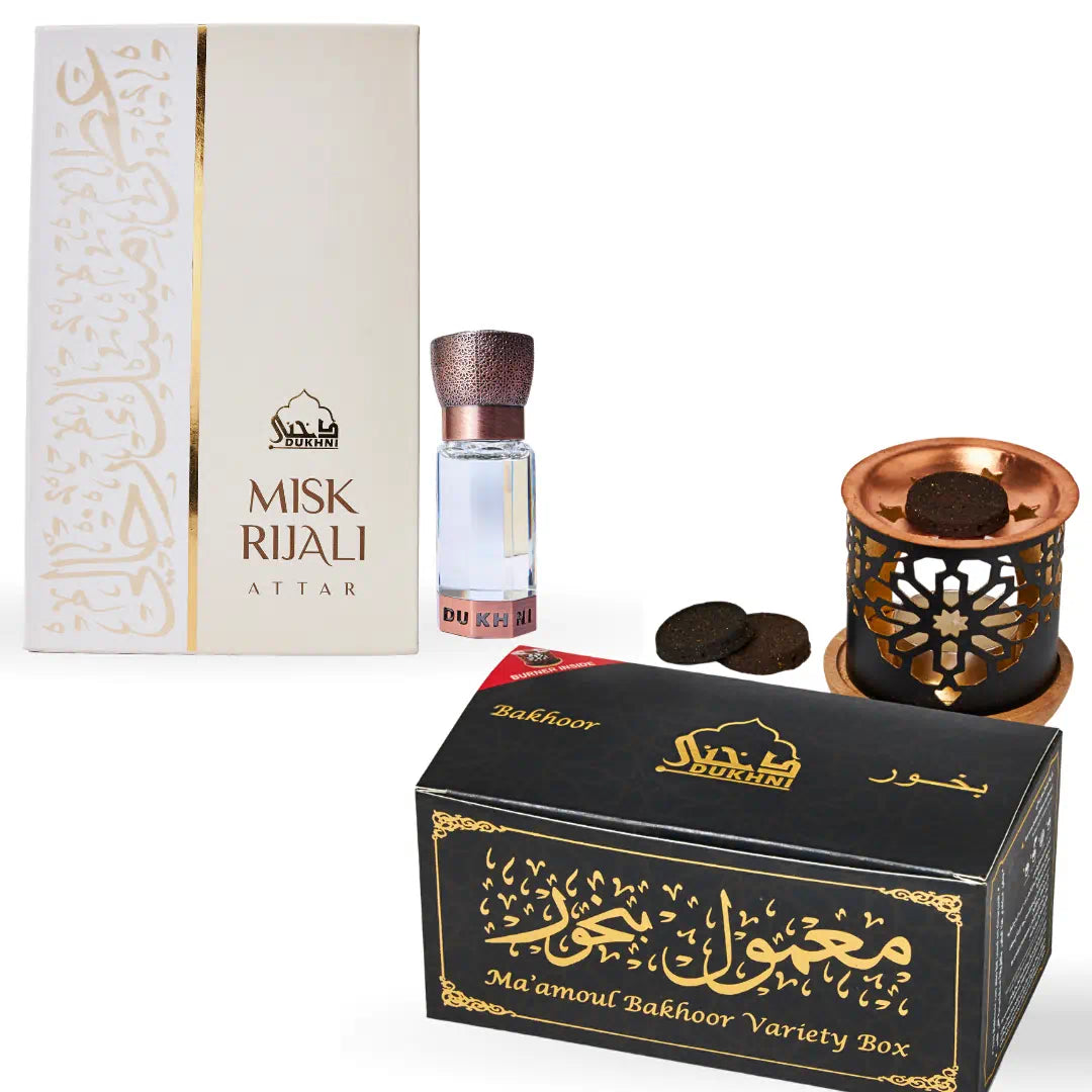 Ma'amoul Bakhoor Variety Box with Smokeless Burner + Misk Rijali Attar ...